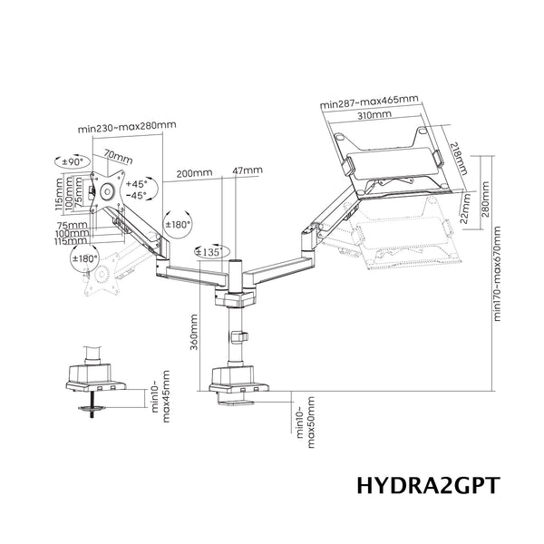 Articulating Monitor Arm and Notebook Mount Arm with Hydralift HYDRA2G ...